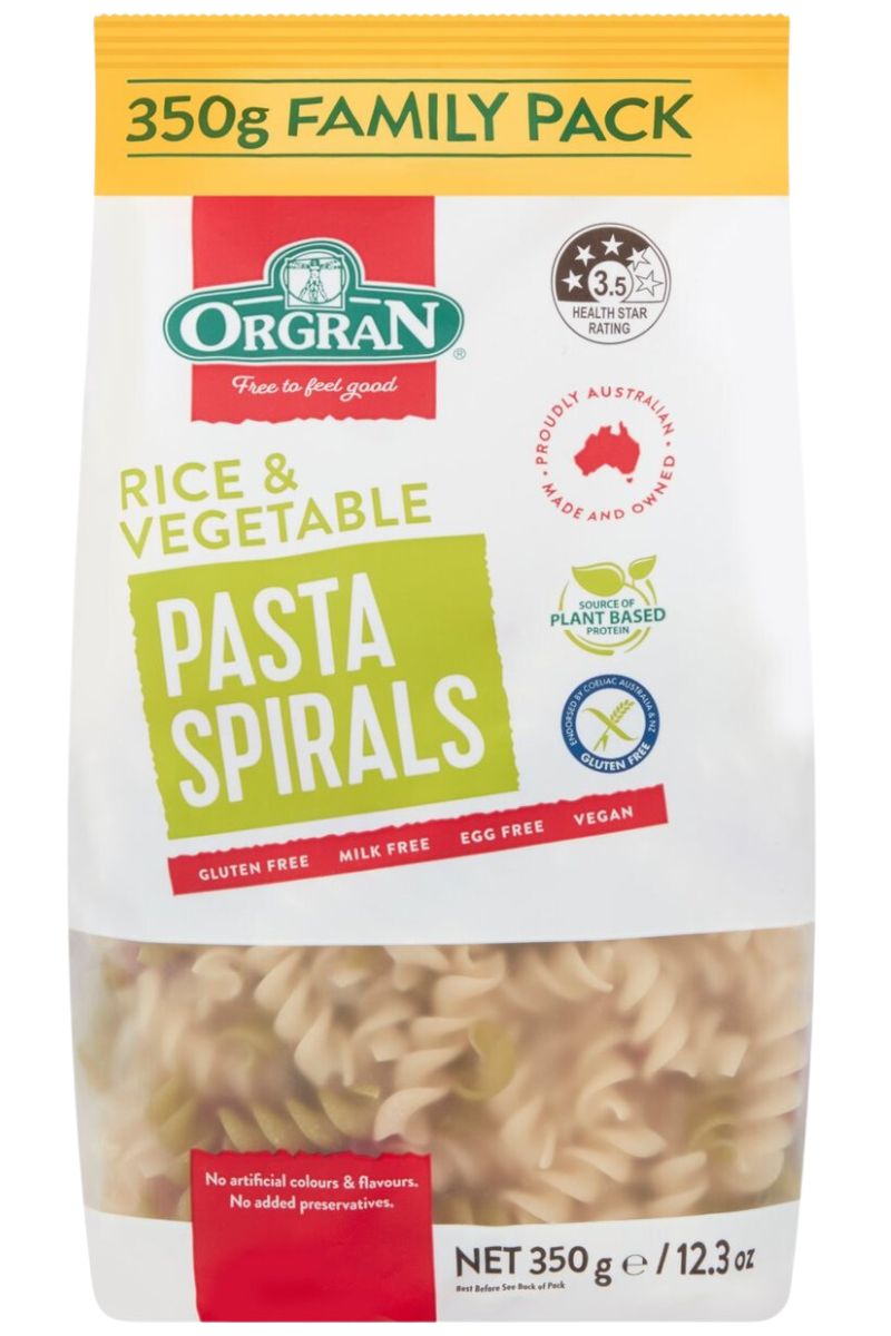 ORGRAN Rice & Vegetable Pasta Spirals (350g) – FODMarket Ltd